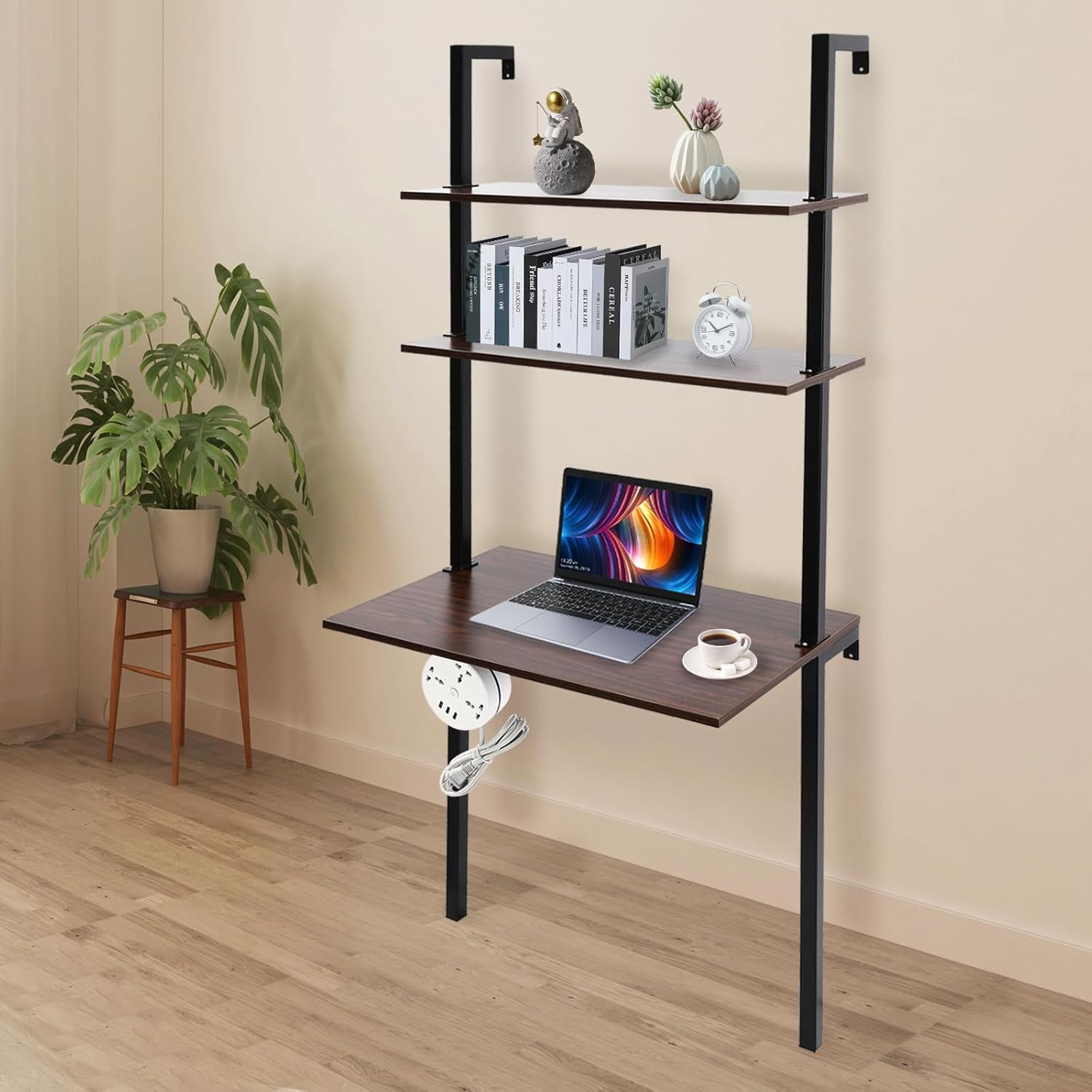 2-Shelf Wall Mount Desk, Laptop Desk with Shelves, Modern Computer ...