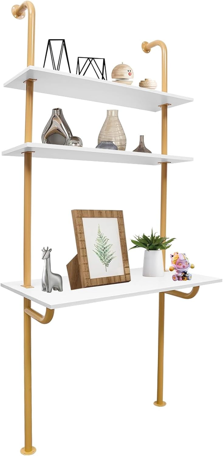 2-Shelf Wall Mount Desk with Power Strip, Laptop Desk with Shelves ...