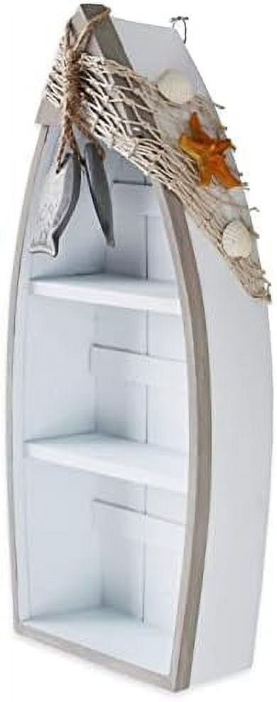 2-Shelf Wood Boat Shelf, Nautical Decor with Fishing Net, Starfish ...