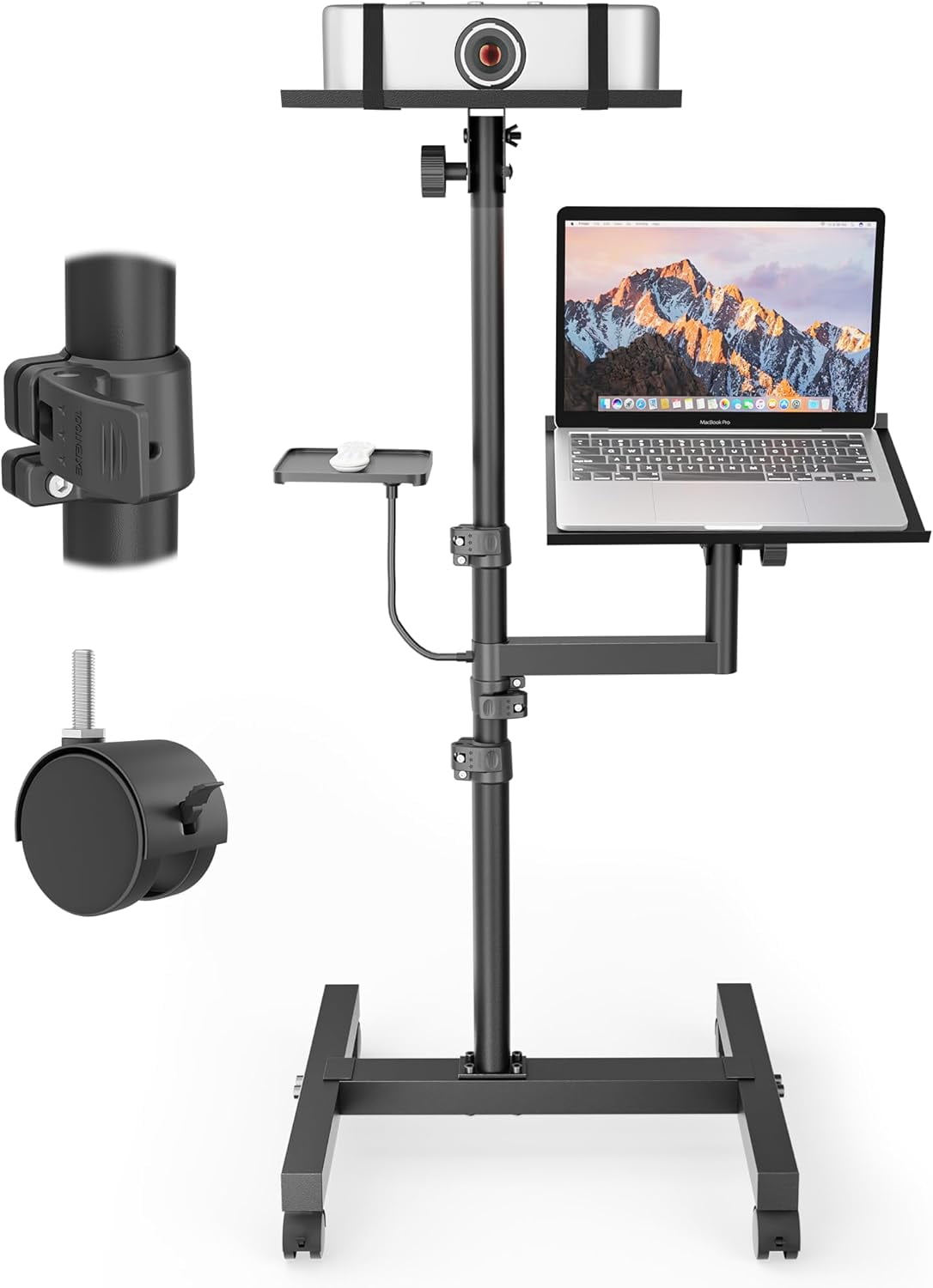 2 Shelves Mobile Projector Stand, Rolling Laptop Stand Adjustable ...