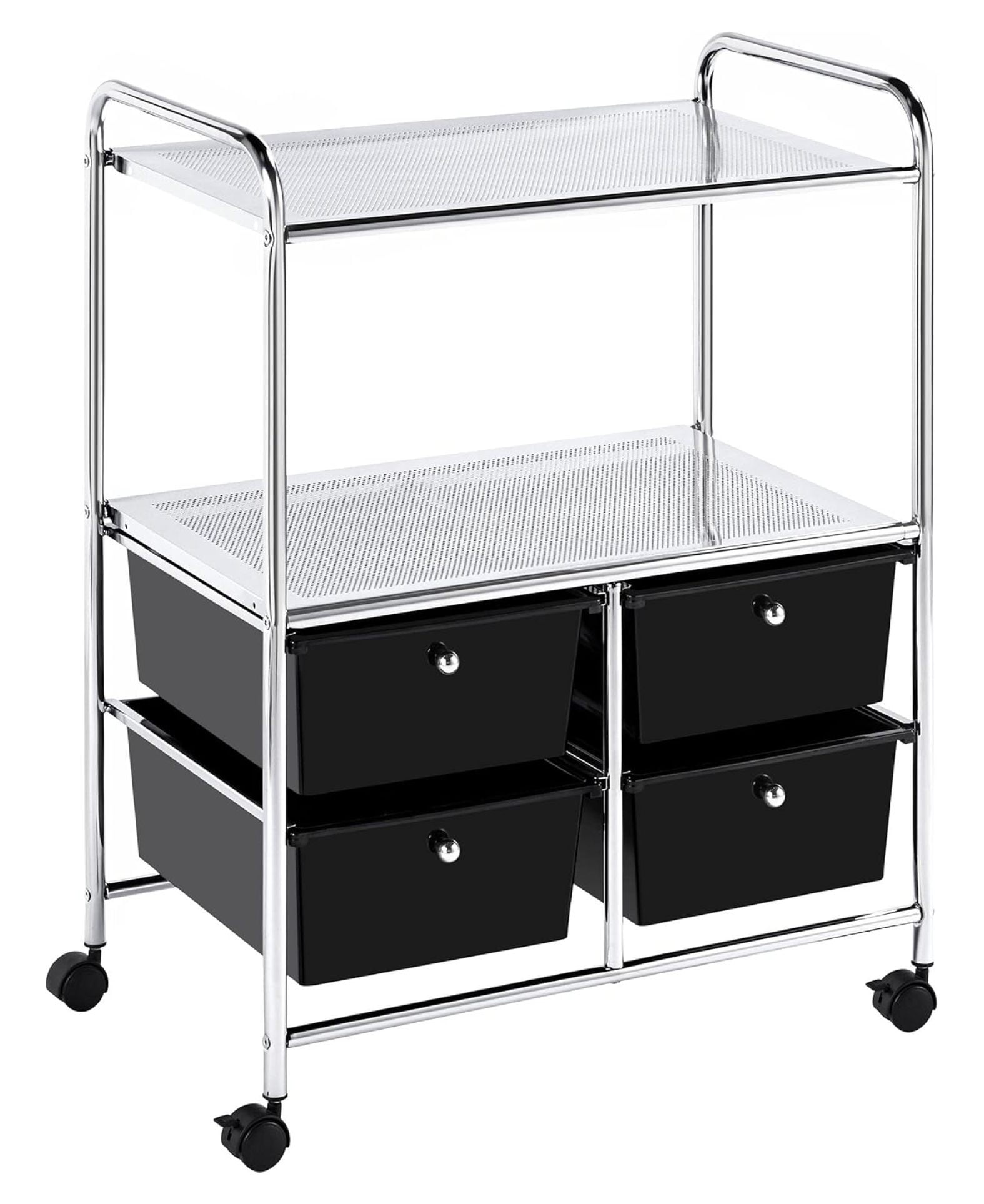 2 Shelves Plastic Storage Cart with 4 Drawers Rolling Storage Cart on ...