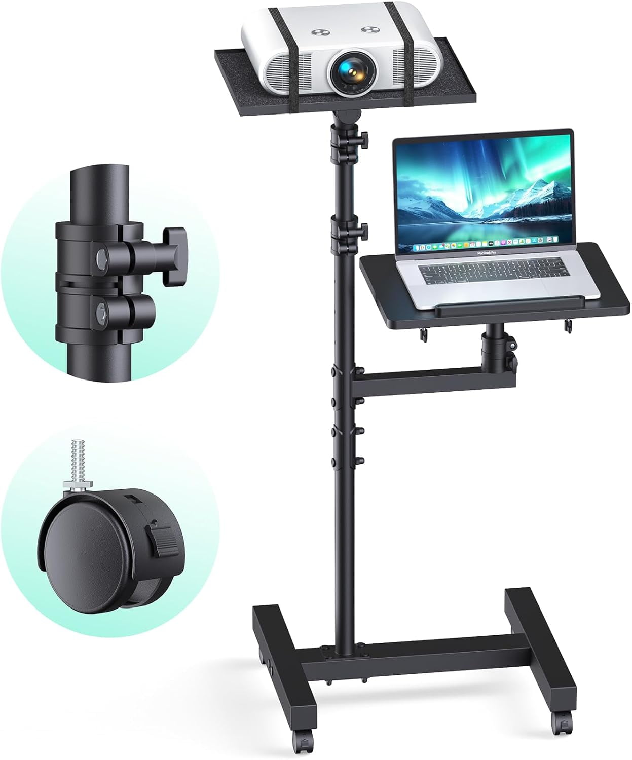 2 Shelves Projector Stand Tripod Mobile Laptop Cart Adjustable Height ...