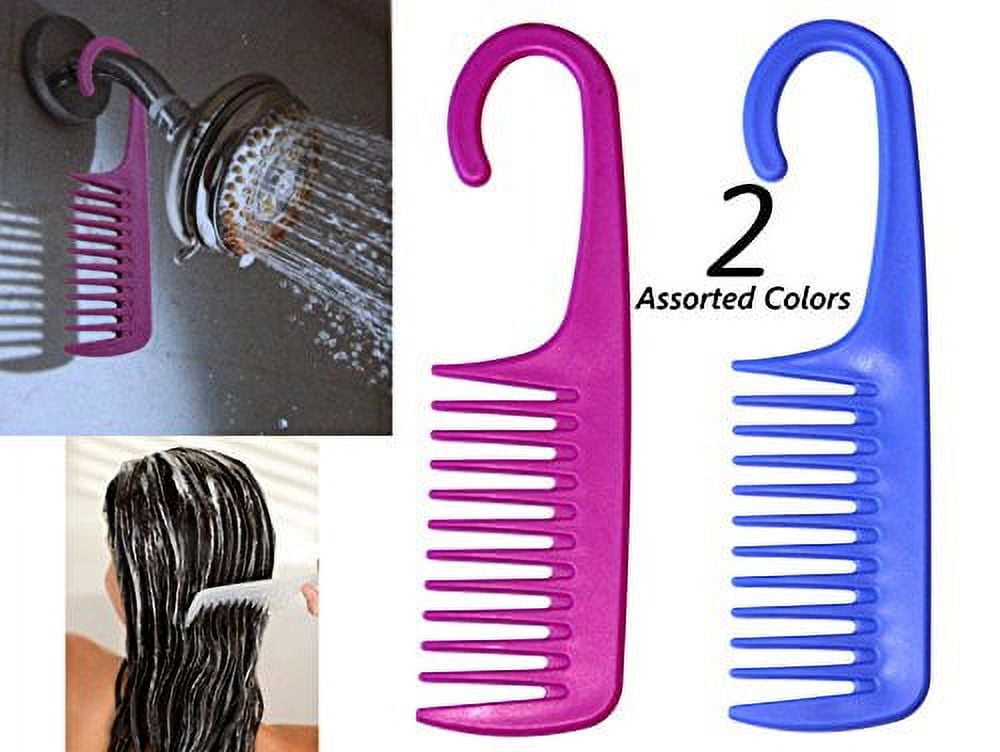 2 Shower Combs Hair Wide Tooth Dry Wet Gently Detangles Thick Long ...