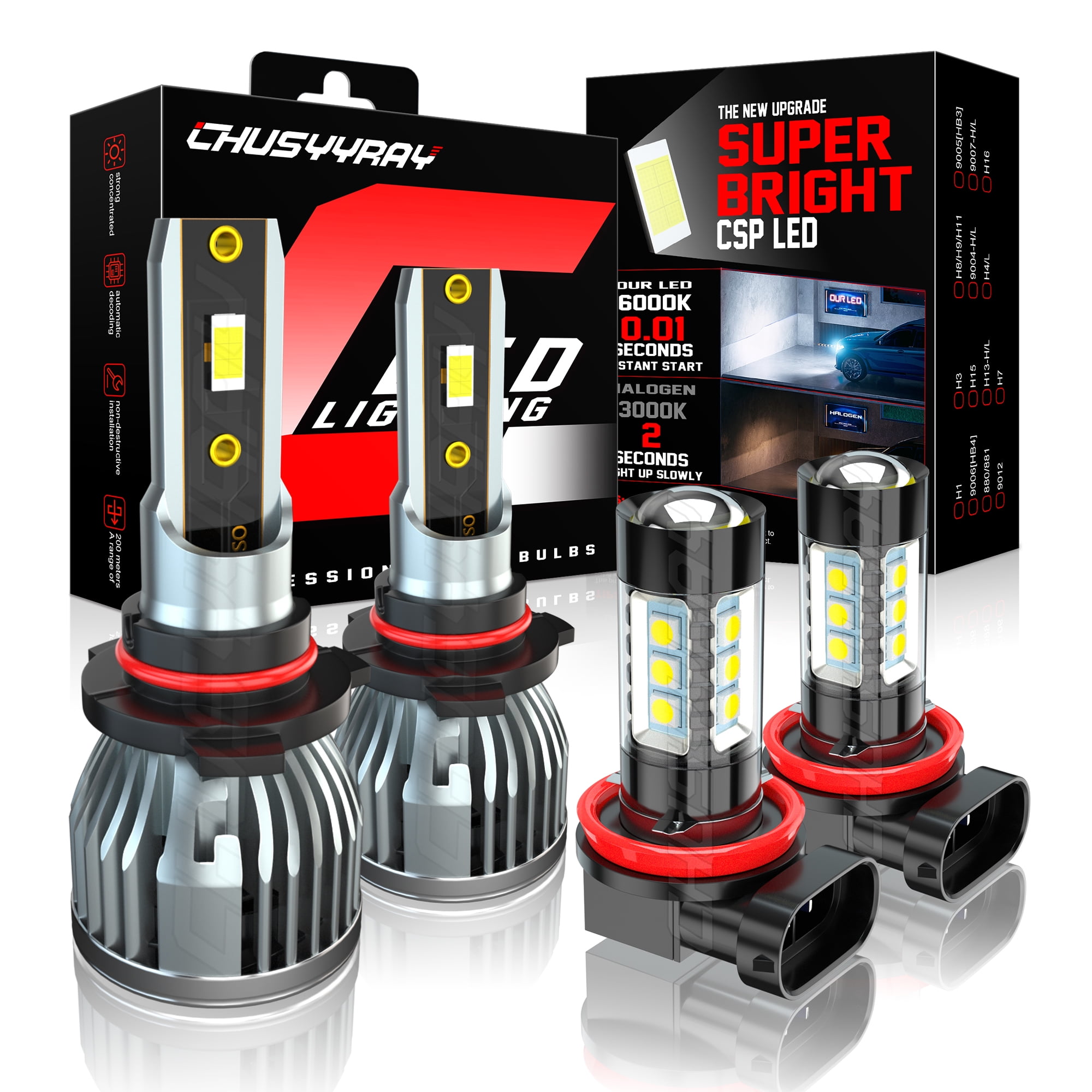 2-Side 9005 LED Headlight Bulbs + H11/H8/H9 Fog Light Kit High Beam ...