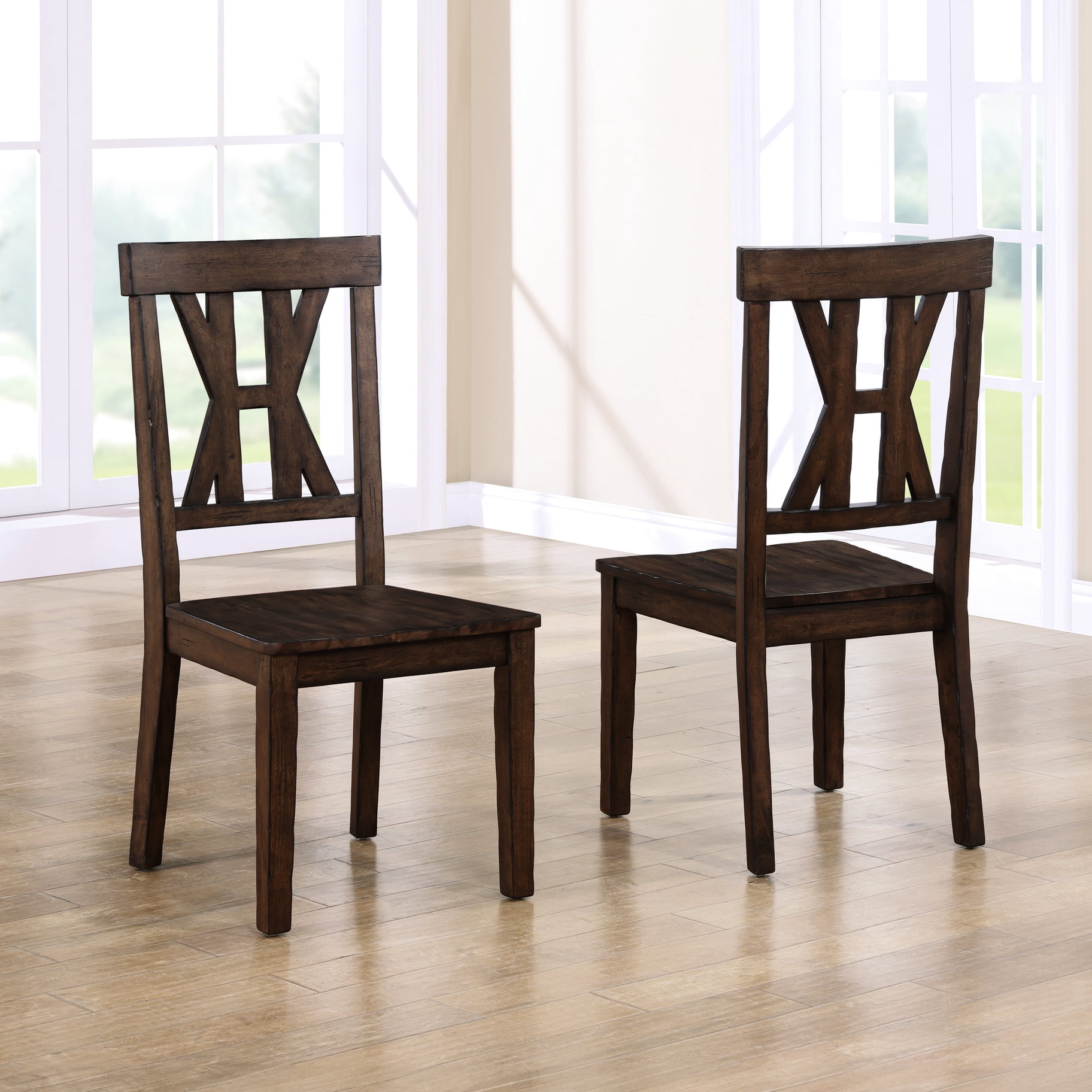 2 Side Chairs Dark Brown - Distressed Look Enhances Appeal, Solid Wood ...
