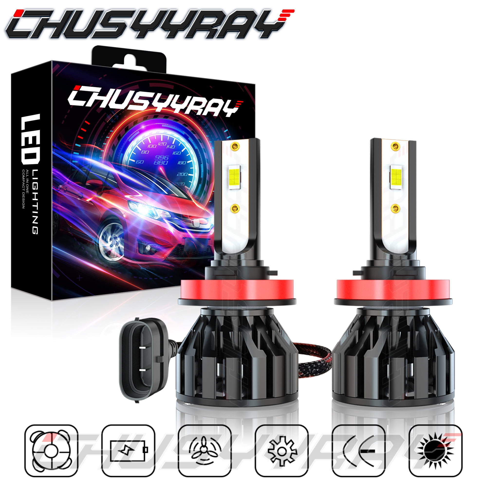 2-Side Pair H11 H8 H9 LED Headlight Bulbs Bright White Low Beam ...