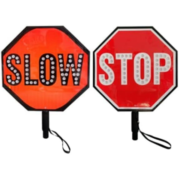 2-Sided 18" LED Stop Paddle, Hand Held Stop Slow Sign led Traffic Warning, Hand Held Lighted ...