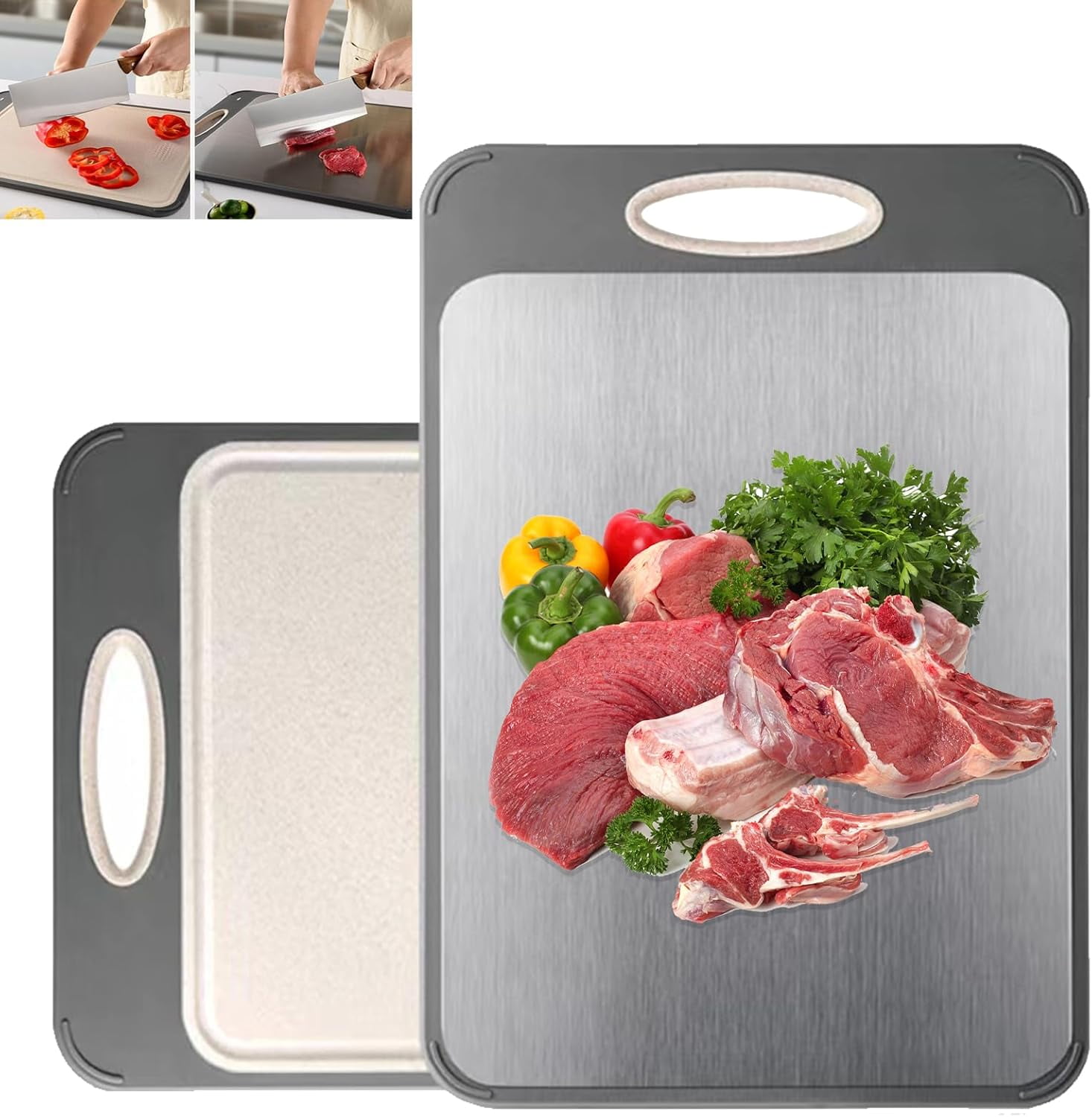 2 Sided Cutting Boards for Kitchen, 2 In 1 Cutting Board, 16”×11 ...