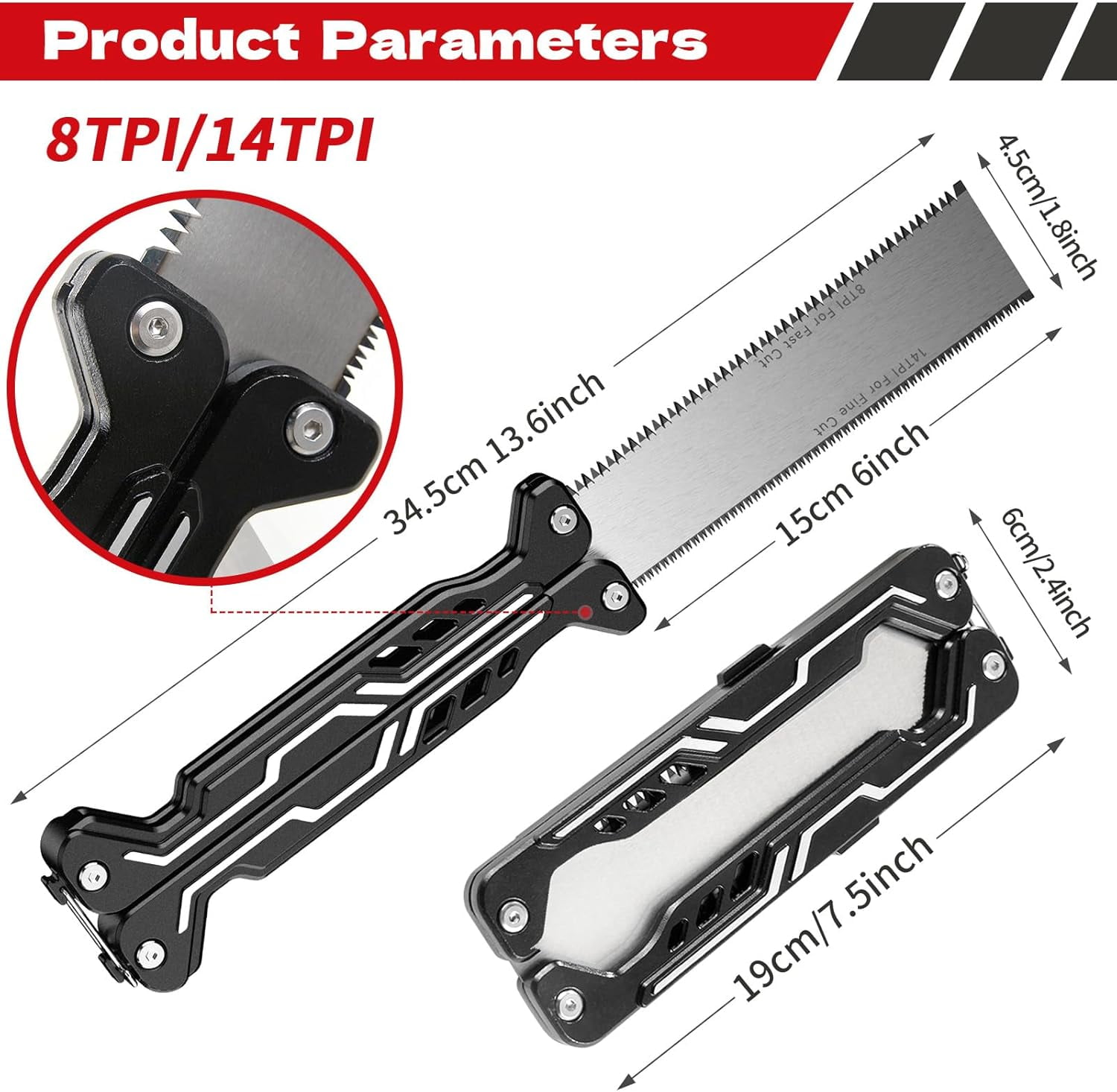 2-Sided Japanese Pull Saw, 8/14 TPI Folding Hand Saw with Heat-Treated ...