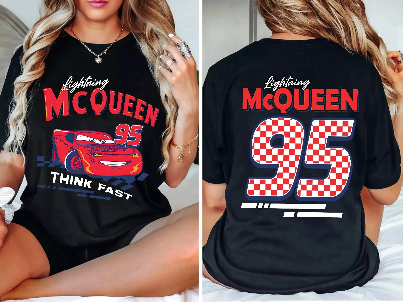 2 Sided Lightning Mcqueen 95 Think Fast Cars Unisex T-shirt - Walmart.com