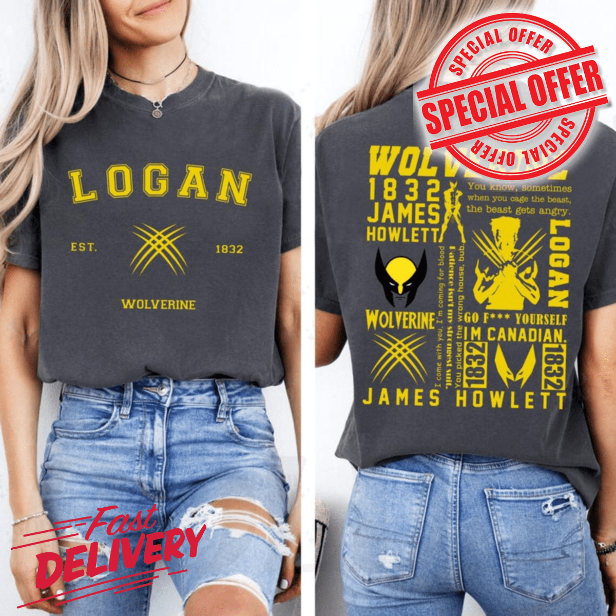 2-Sided Marvell Loganz Wolverin Superhero Est 1832 T-Shirt - Walmart.com