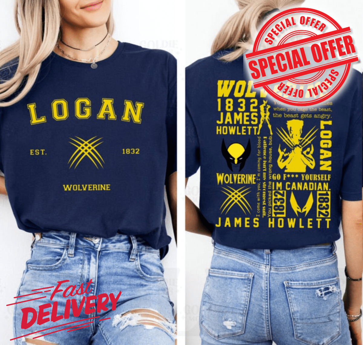 2-Sided Marvell Loganz Wolverin Superhero Est 1832 T-Shirt - Walmart.com