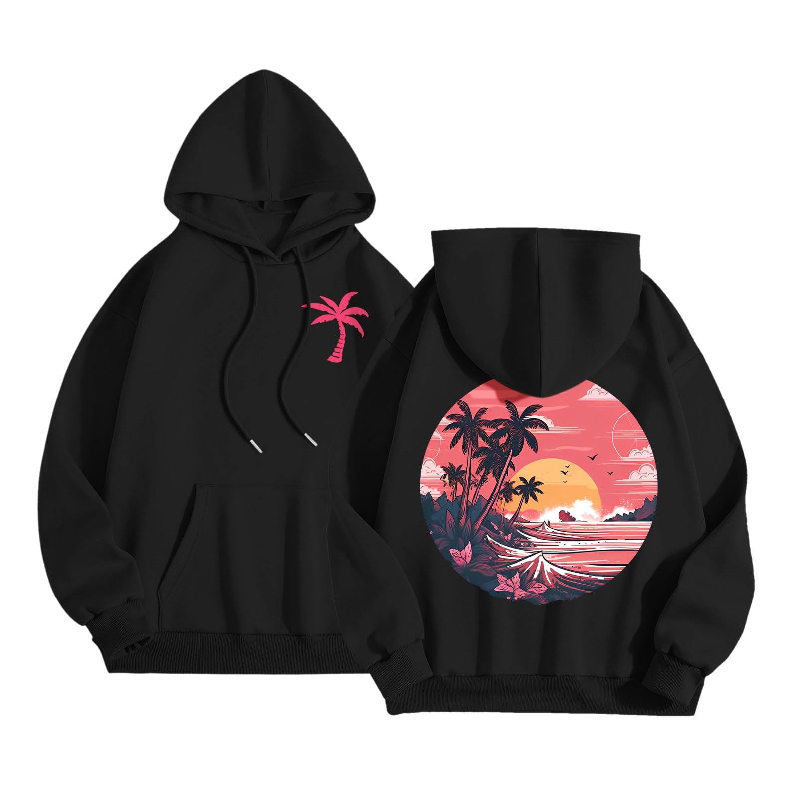 2 Sided Puff Graphic Oversized Hoodies for Women Trendy Cute Preppy ...