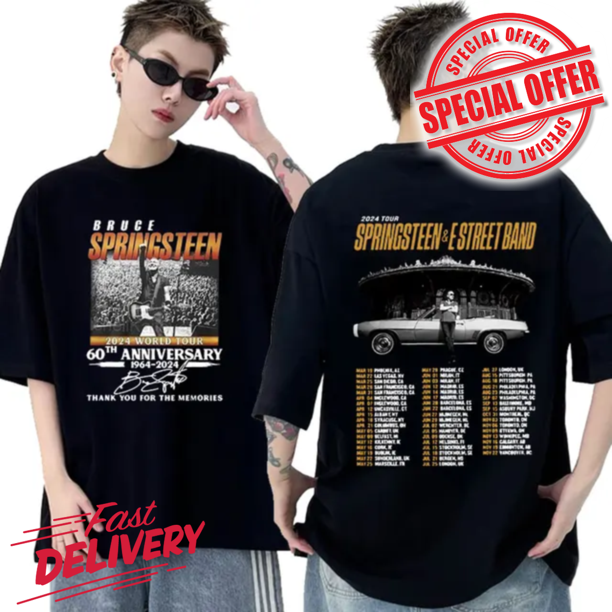 2-Sided Retro Fashion Rock Brucee Springsten and E Streetz 2024 Tour ...