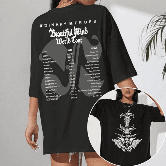 2 Sided Retro Xdinary Heroes Kpop T-Shirt, Beautiful Mind World Tour 2025 Shirt, Live and Fall ...