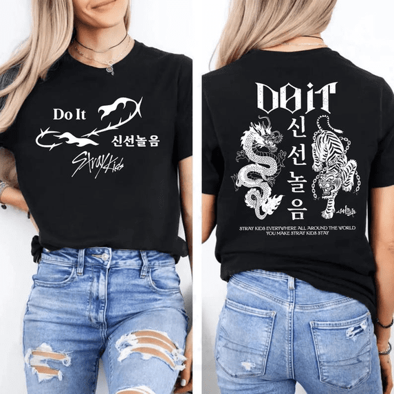 2 Sided Stray Kids Di.vine Graphics T-Shirt, Skz It Tape Do It Unisex ...