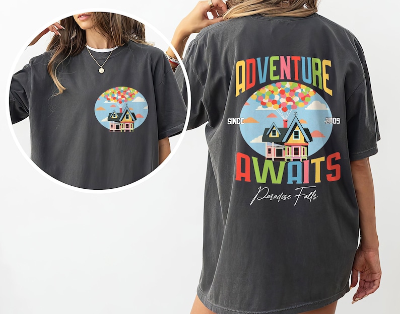 2 Sided Up Shirt Adventure Awaits Rainbow Balloons Shirt, Trip Gift, Up ...
