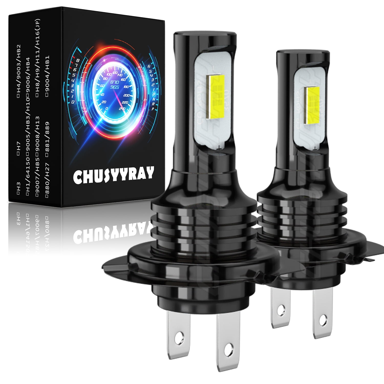 2 Sides H7 55W 8000LM LED Headlight Bulbs Kit High or Low Light Bulb ...