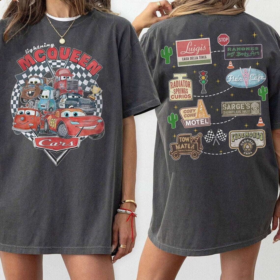 2 Sides Limited Mcqueen T-Shirt Vintage Cars Movie Tee Lightning ...