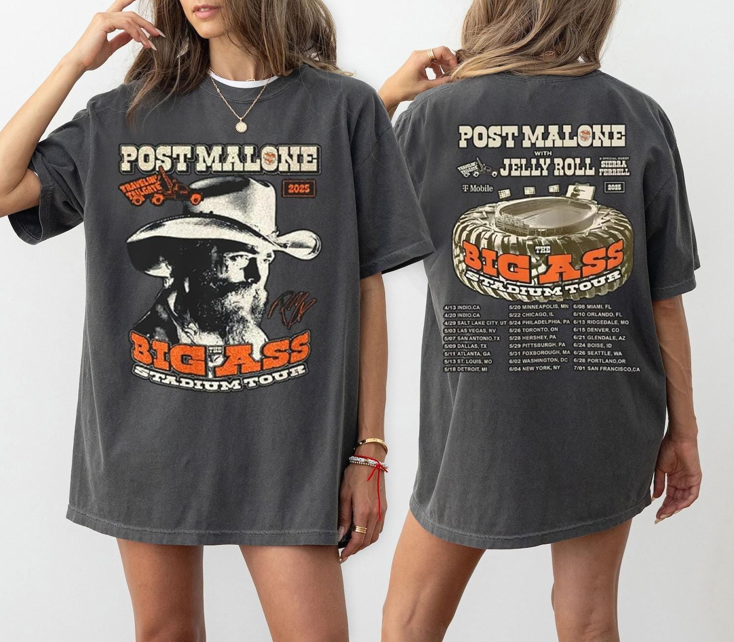 2 Sides Post Maloner & Jelly Rolk Big Assa Stadium Tour 2025 Streetwear ...