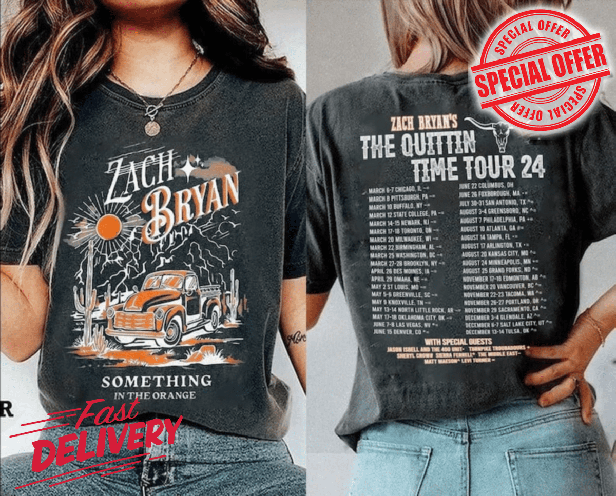 2 Sides Zach Bryan The Quittin Time Tour 2024 Classic Tshirt Zach Bryan Fan Oversize Graphic Tee ...