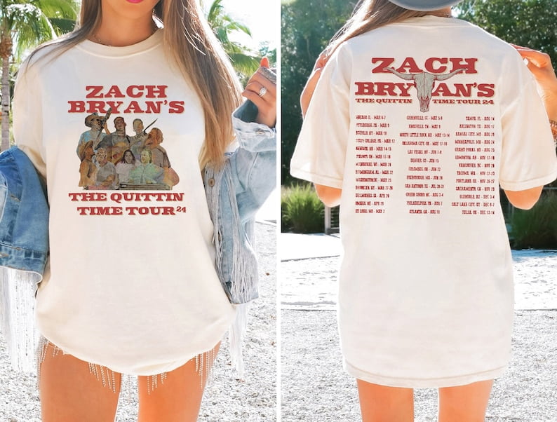 2 Sides Zach Bryan The Quittin Time Tour 2024 T-Shirt, Country Music ...
