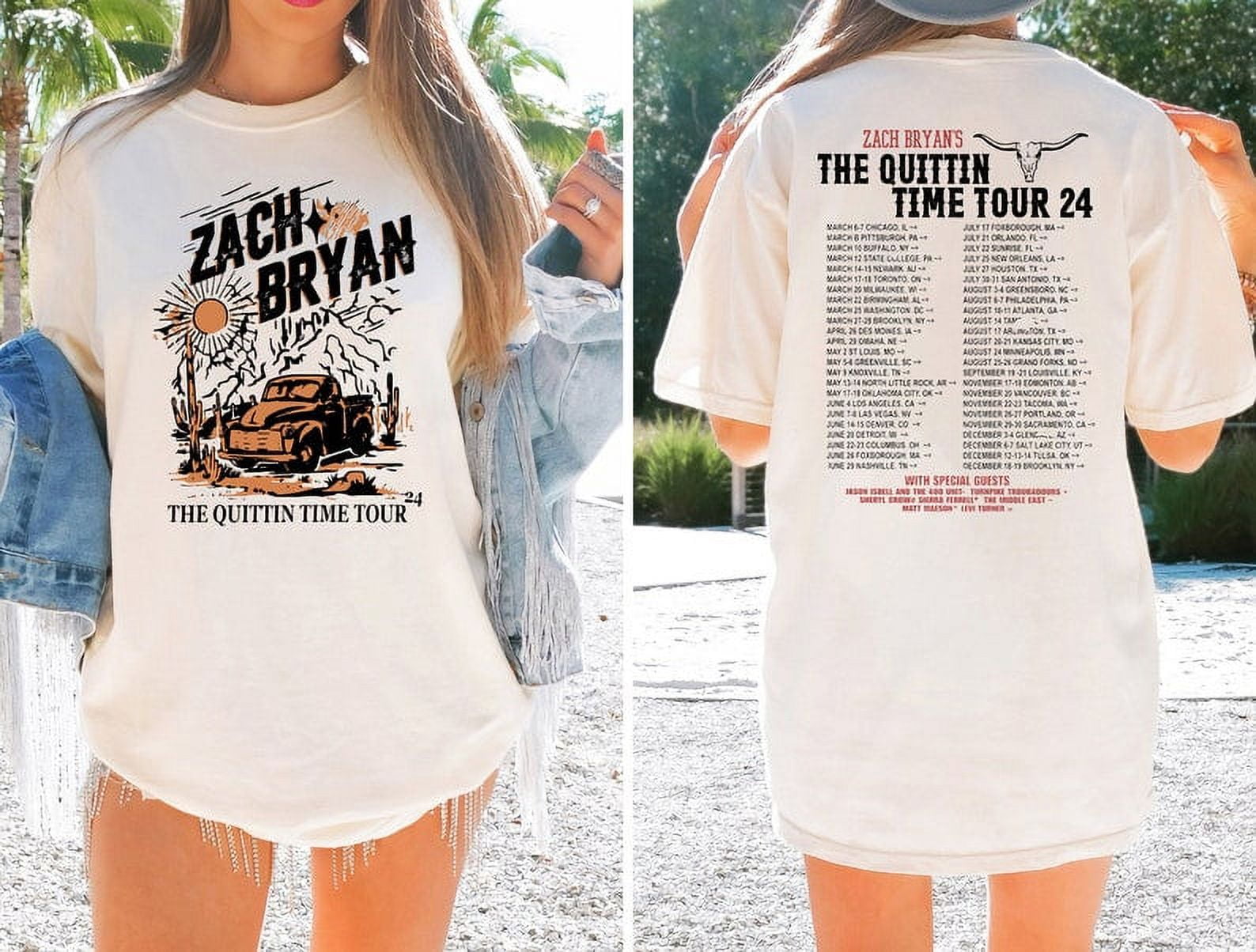 2 Sides Zach Bryan The Quittin Time Tour 2024 T-Shirt, Zach Bryan Merch, The Quittin Time Tour ...