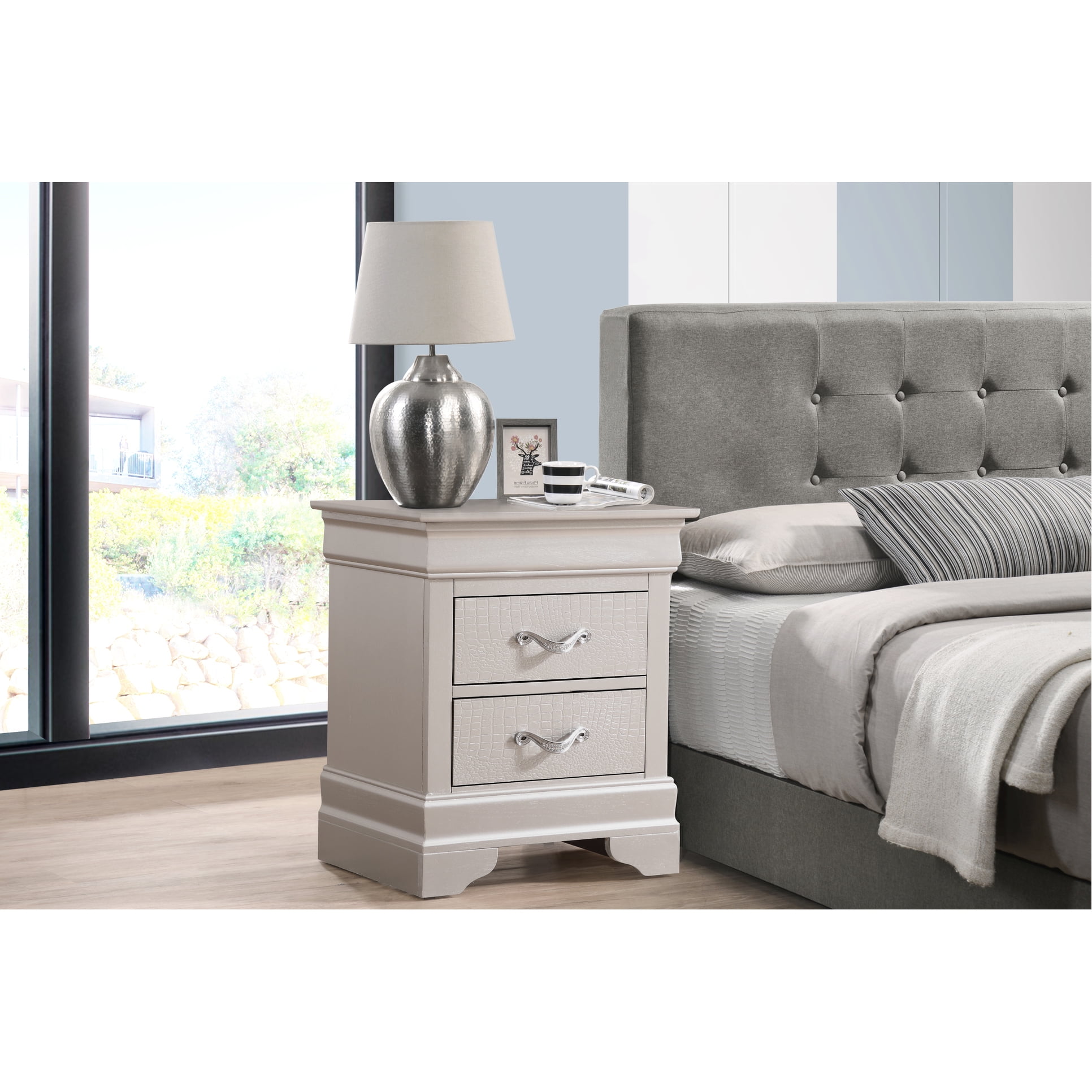 2 Silver Champagne Nightstand For Optimizing Bedroom Space Elegant In ...
