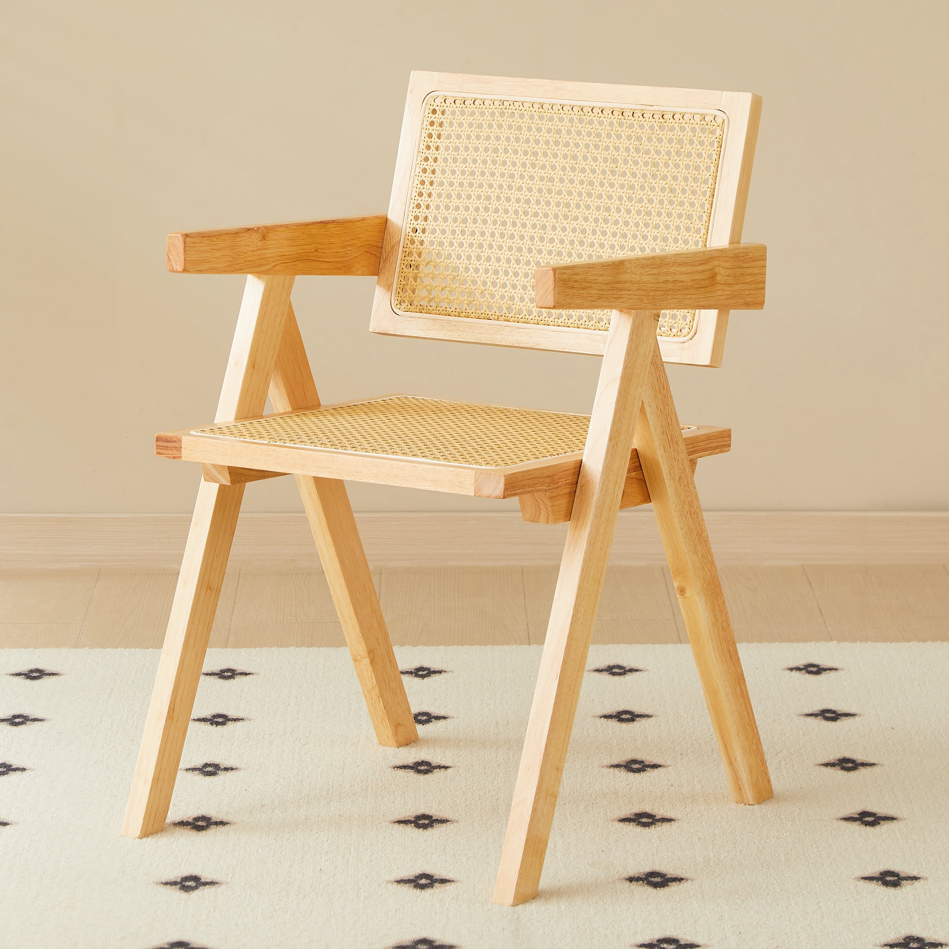 2 Simple And Stylish Dining Chairs, Natural Color Rubber Wood With ...