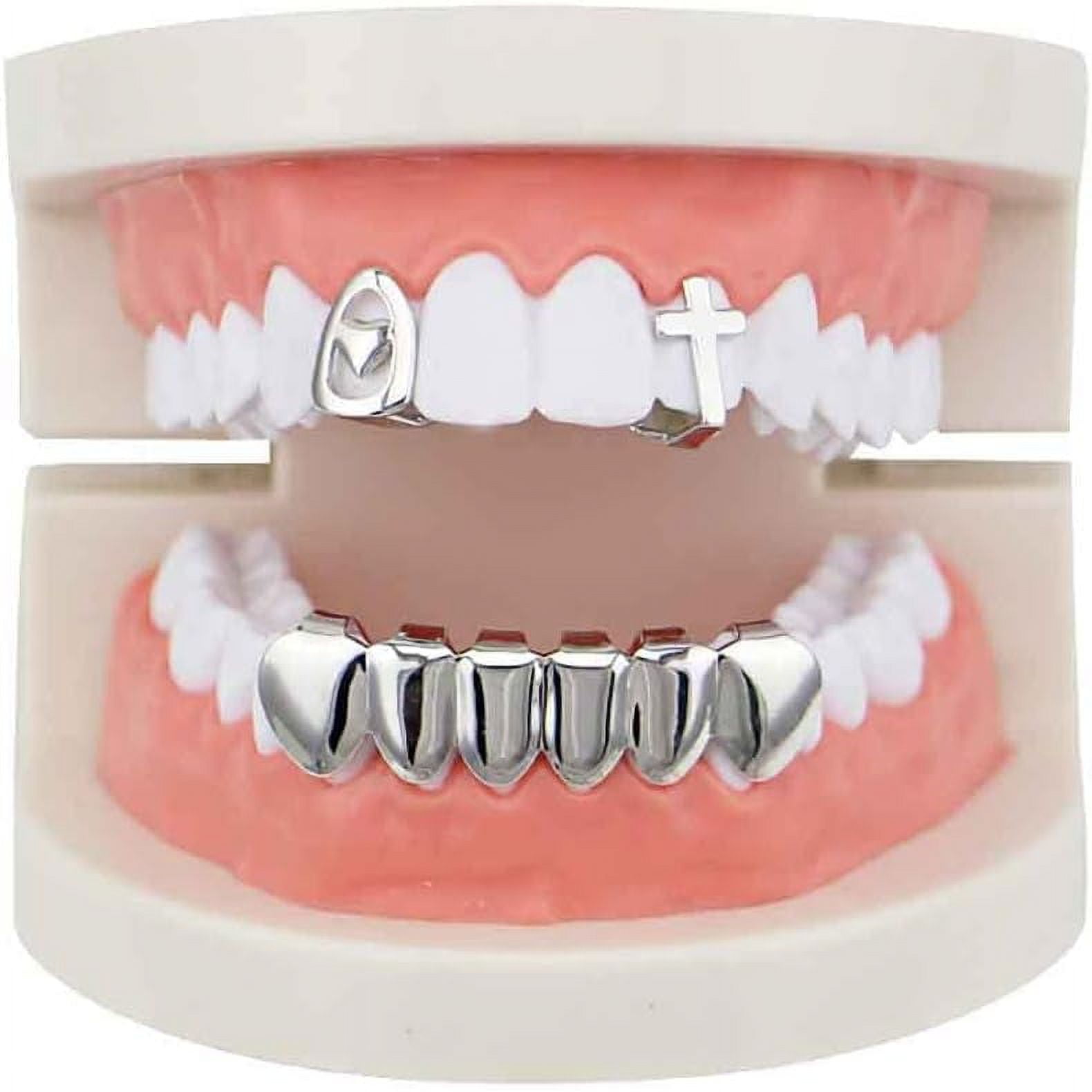 2 Single Heart Cross Shape Top Grillz Teeth and 6 Bottom Set Grillz ...