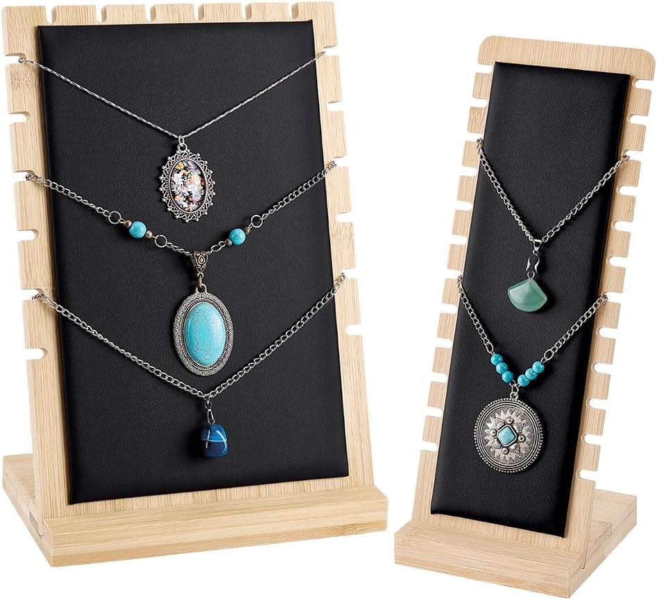 2 Size Bamboo Necklace Display Stand Wood Jewelry Necklace Holder Chain ...