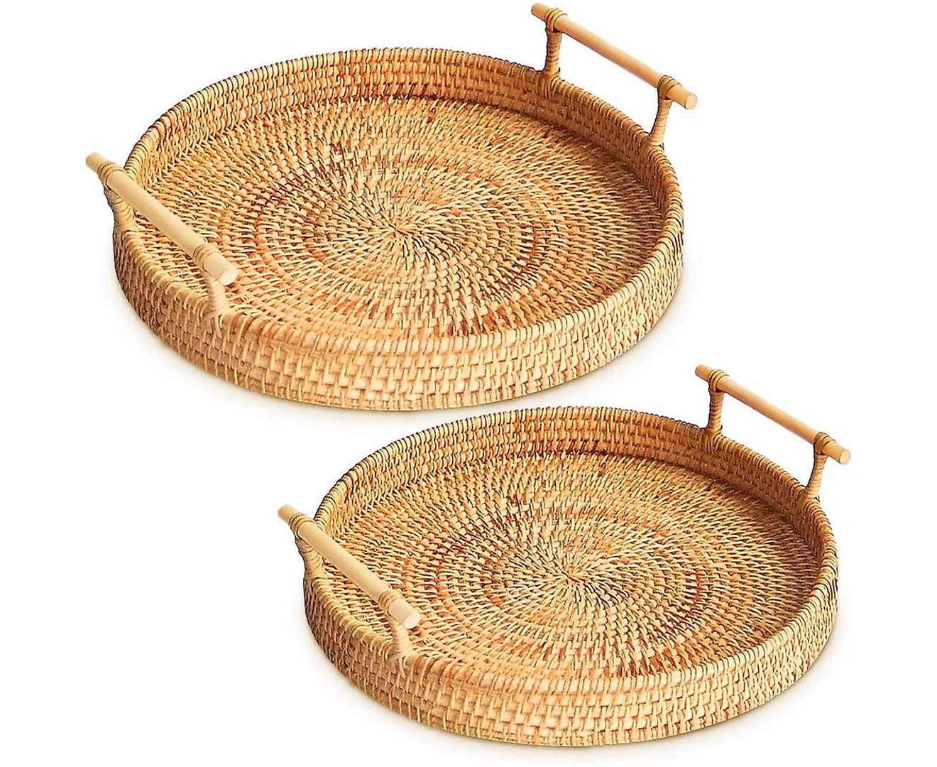 2 Size Hand-woven Rattan Tray Serving Tray With Handles, Wicker Tray ...