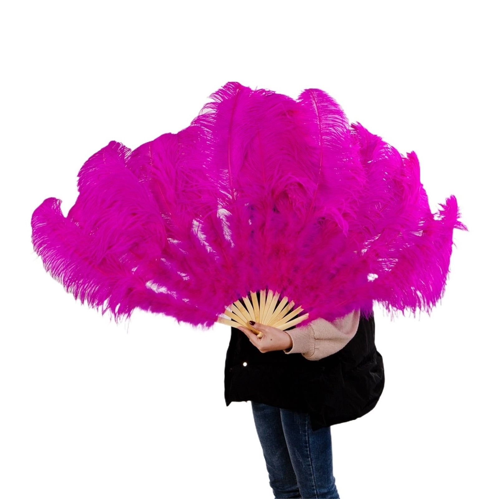 2 Size Retro Large Ostrich Feather Fan Red Dance Fans Party Wedding ...