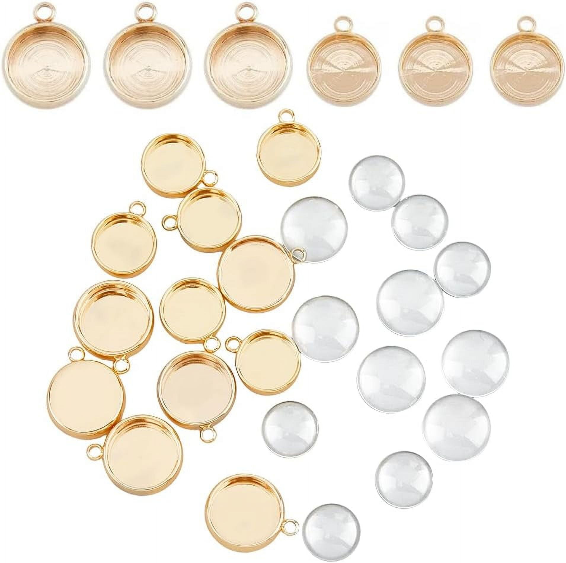 2 Sizes 18K Gold Plated Flat Round Pendant Trays Kit Including 12 Sets ...