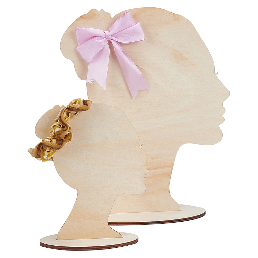 2 Sizes Hair Bun Girl Wooden Head Silhouette Stands Hair Display Craft ...