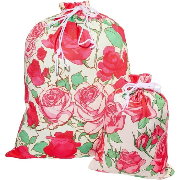 2 Sizes Rose Drawstring Bags Large Fabric Gift Bags Red Flowers Printed ...