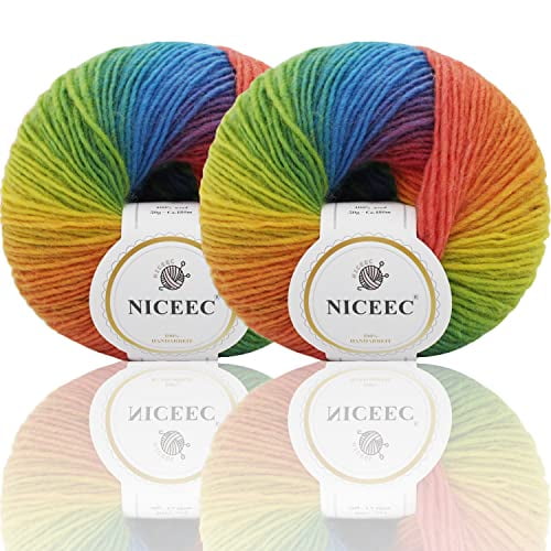 2 Skeins Rainbow Soft Yarn 100% Wool Gradient Multi Color Yarn for ...
