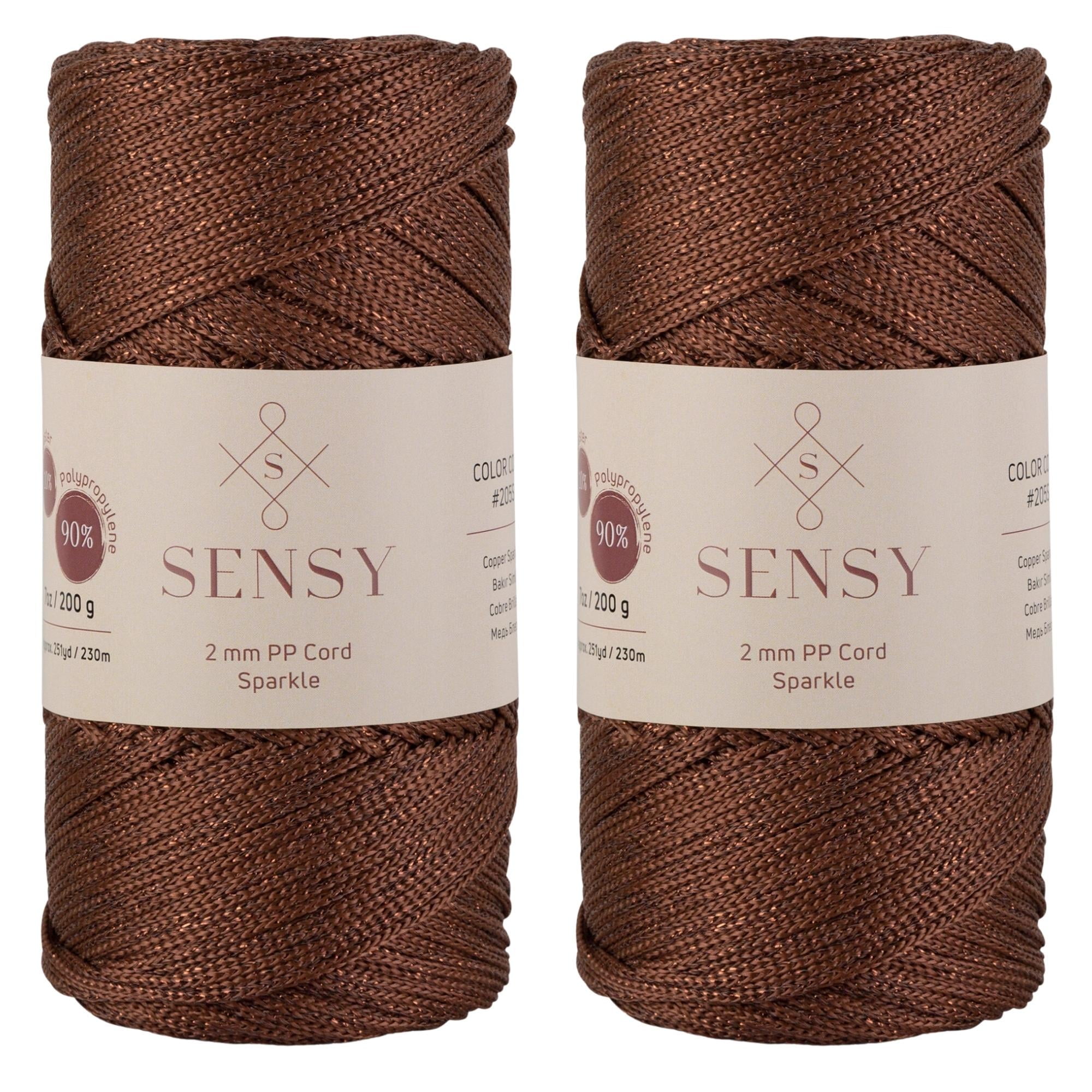 2 Skeins of Sensy Premium 2mm 251 Yards Sparkle Polyester Rope 90% ...