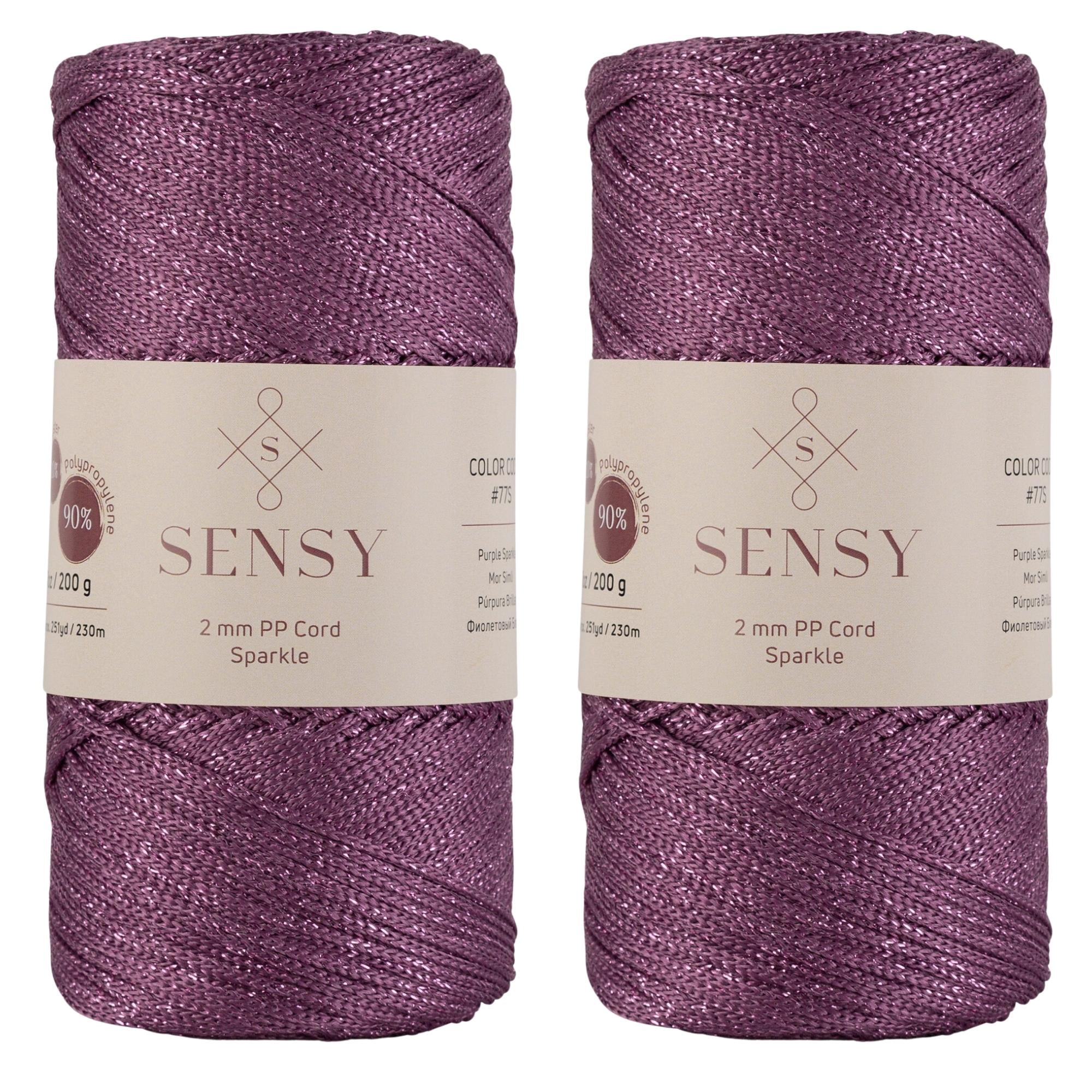 2 Skeins of Sensy Premium 2mm 251 Yards Sparkle Polyester Rope 90% ...