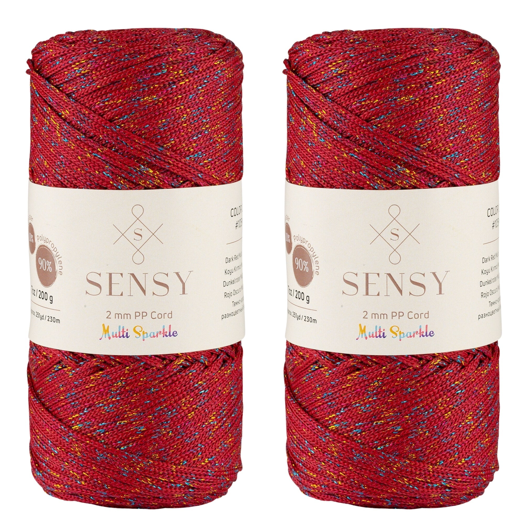 2 Skeins of Sensy Premium 2mm 251 Yards Sparkle Polyester Rope 90% ...