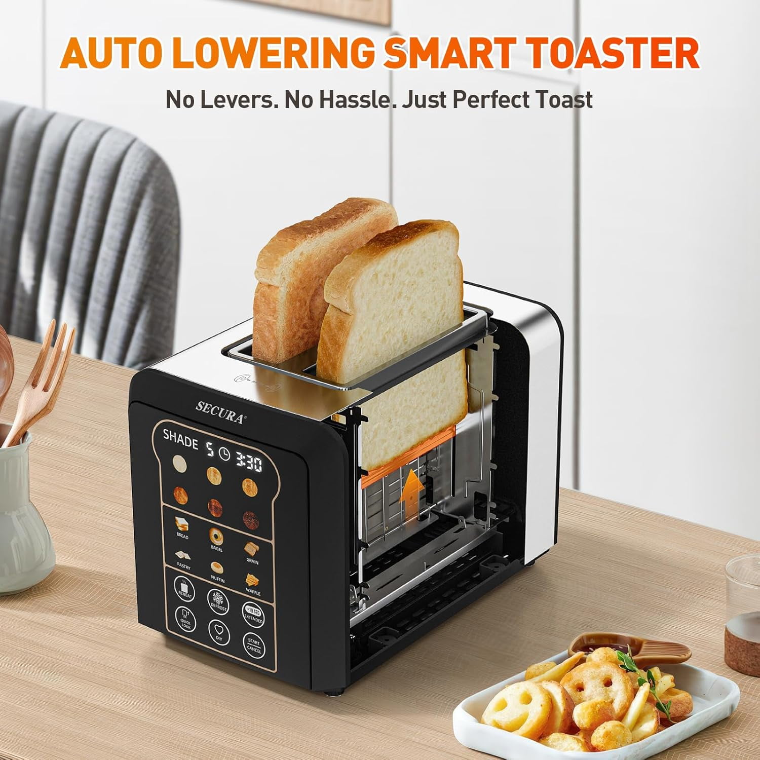 2 Slice Automatic Toaster Touch Screen Smart Toaster with Digital Timer ...