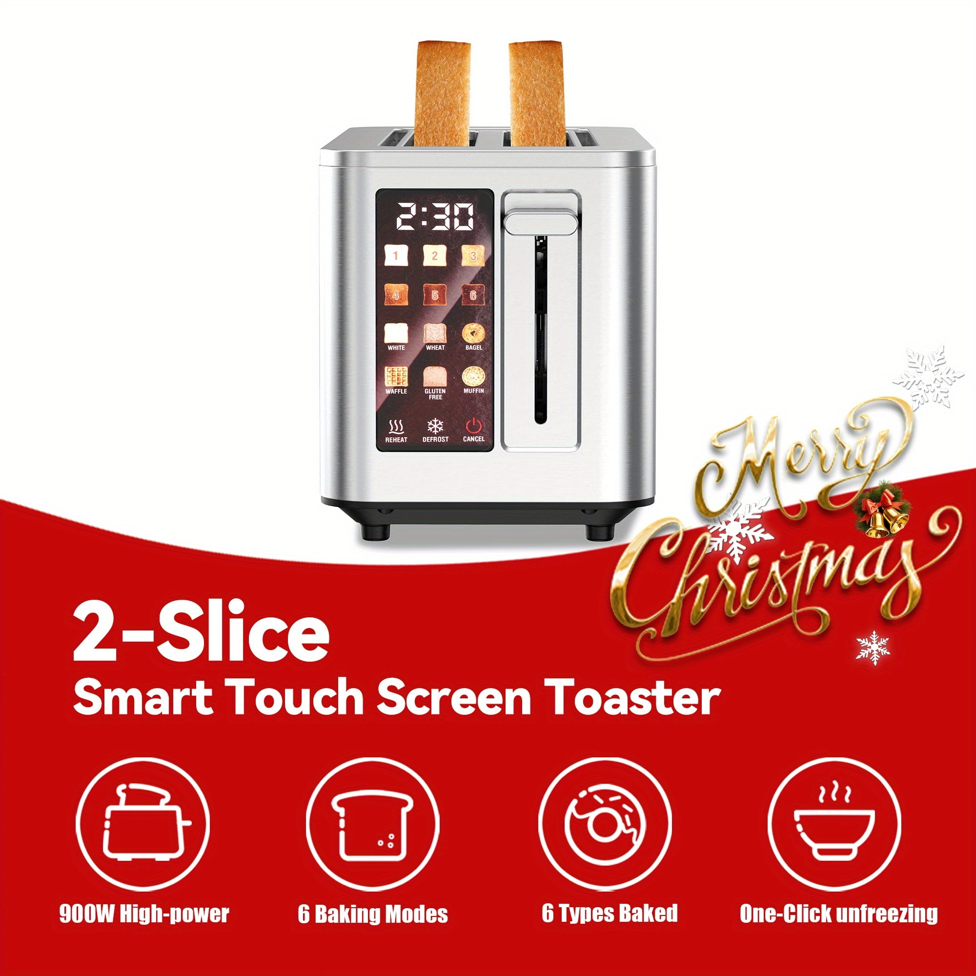 2 Slice Digital Touchscreen Toaster, 6 Bread Types, 6 Shade Settings ...