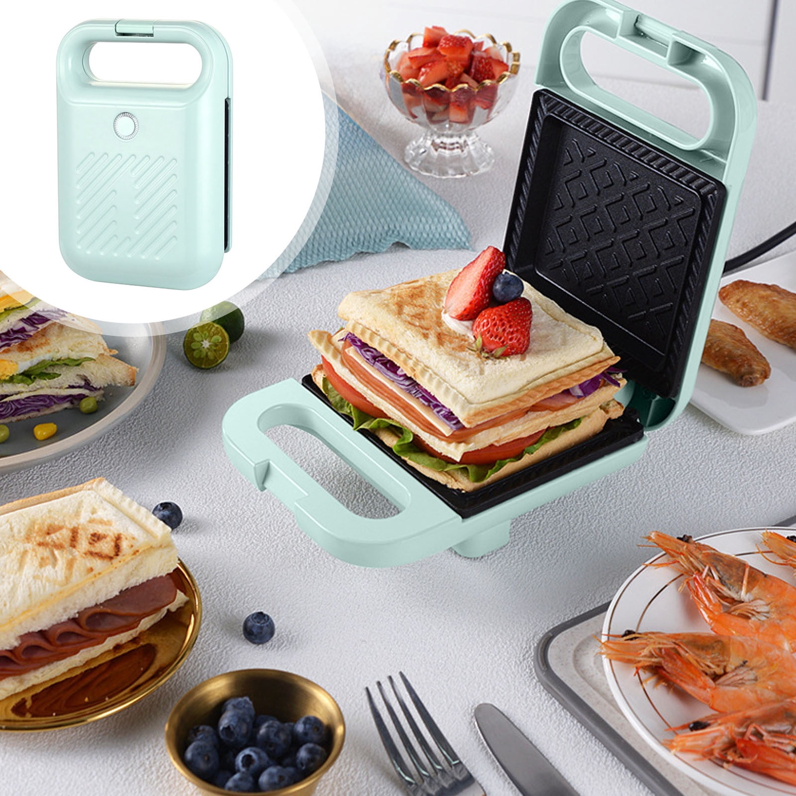 2-Slice Non-Stick Sandwich Press with Indicator Light - Breakfast Maker ...