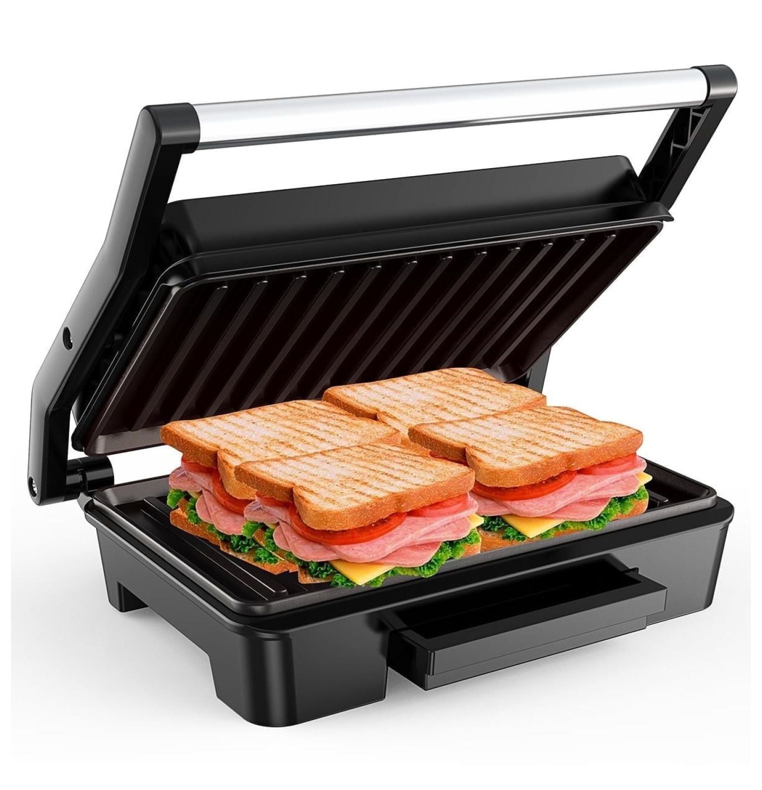 2 Slice Stainless Steel Panini Press Grill, Non-Stick Sandwich Press ...