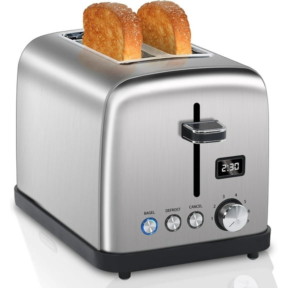 2 Slice Black Stainless Steel Toaster, Extra Wide Slots for Toasting ...