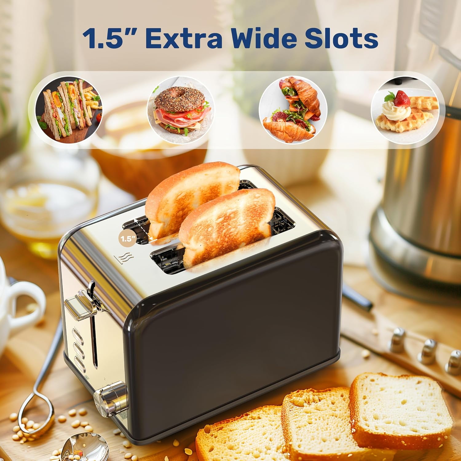 2-Slice Toaster, 5 Browning Setting and 3 Function: Bagel/Defrost ...
