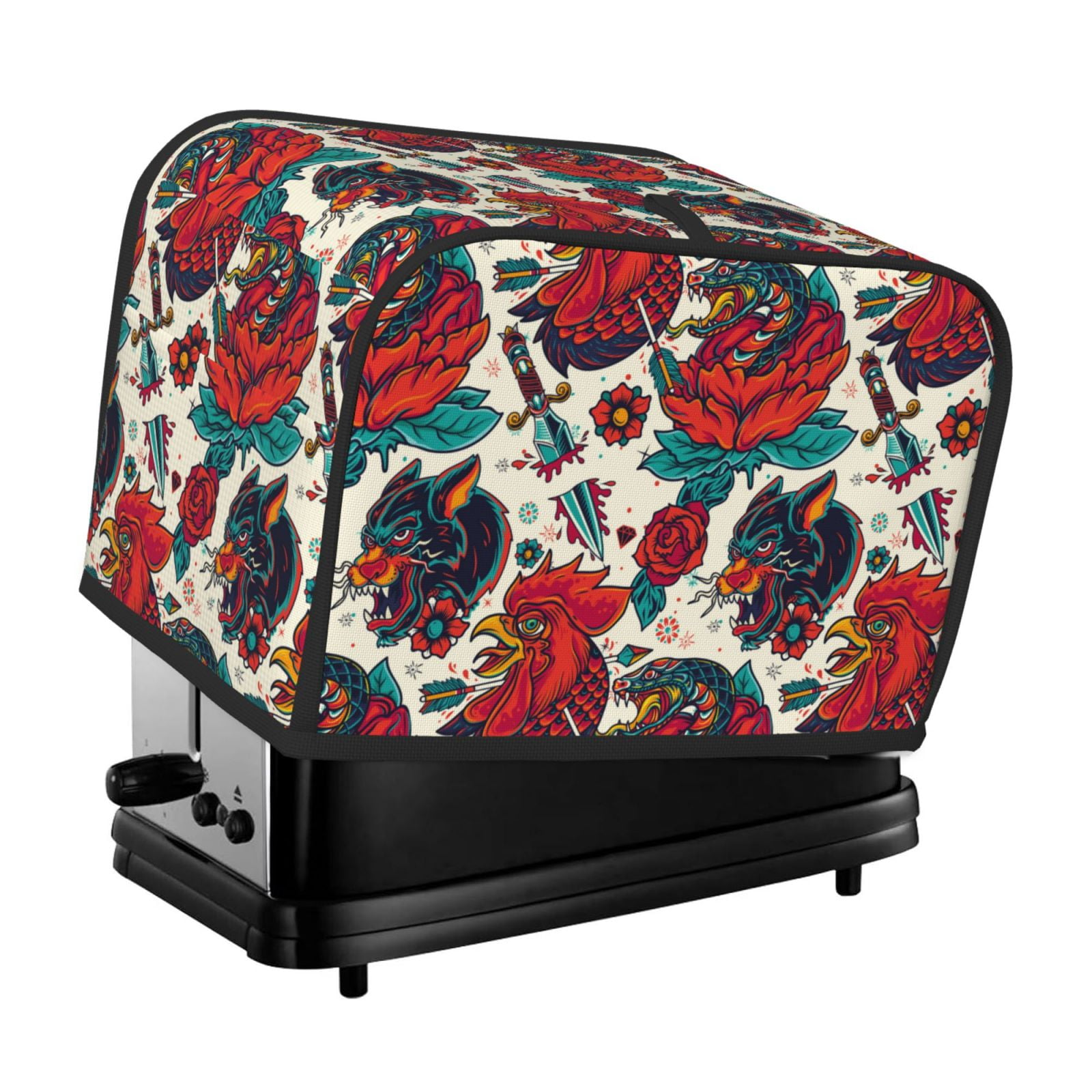 2 Slice Toaster Cover with Pockets - AbstractChicken Snake Wolf Rose ...