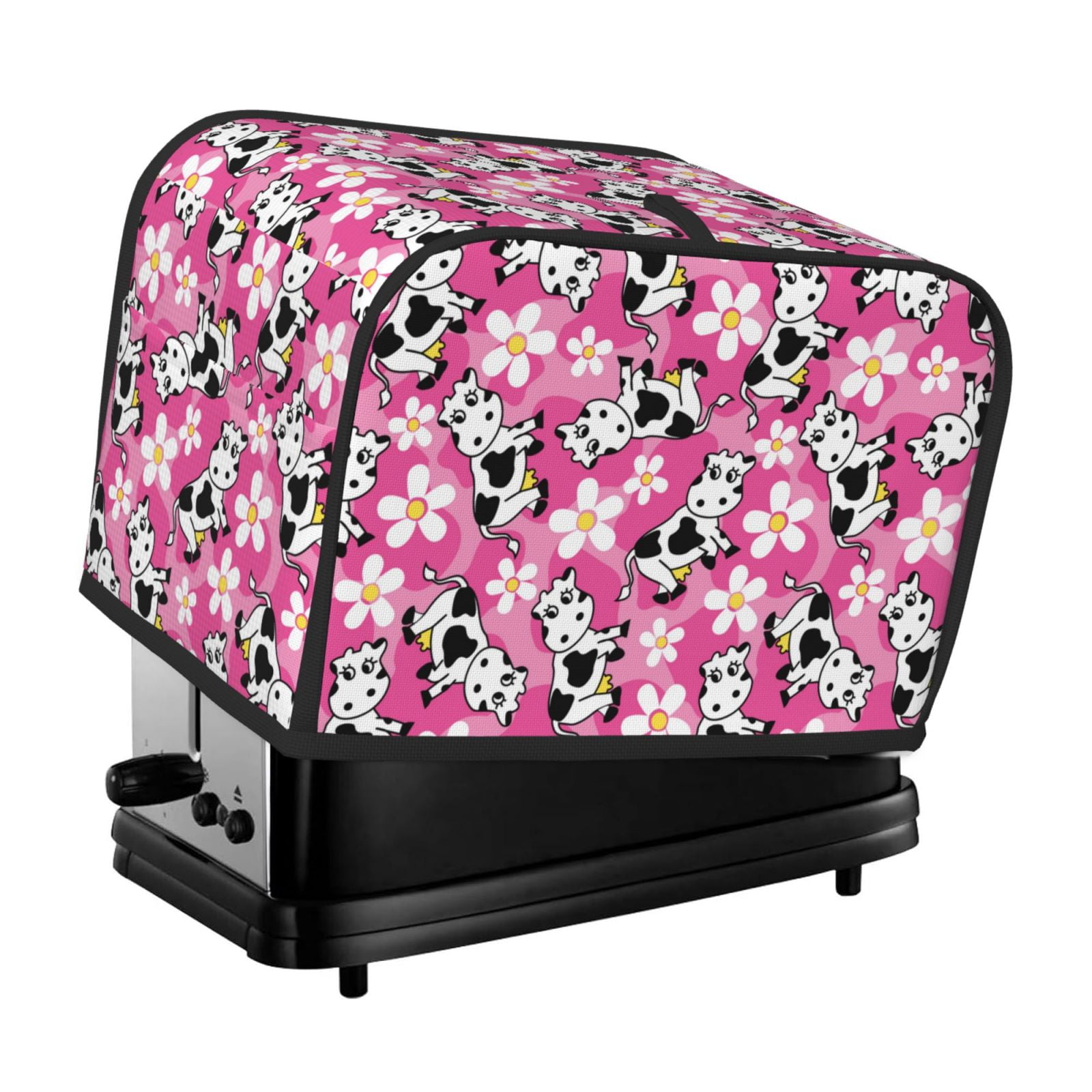 2 Slice Toaster Cover with Pockets, Cartoon Cute Cow Flower Pink Bread ...