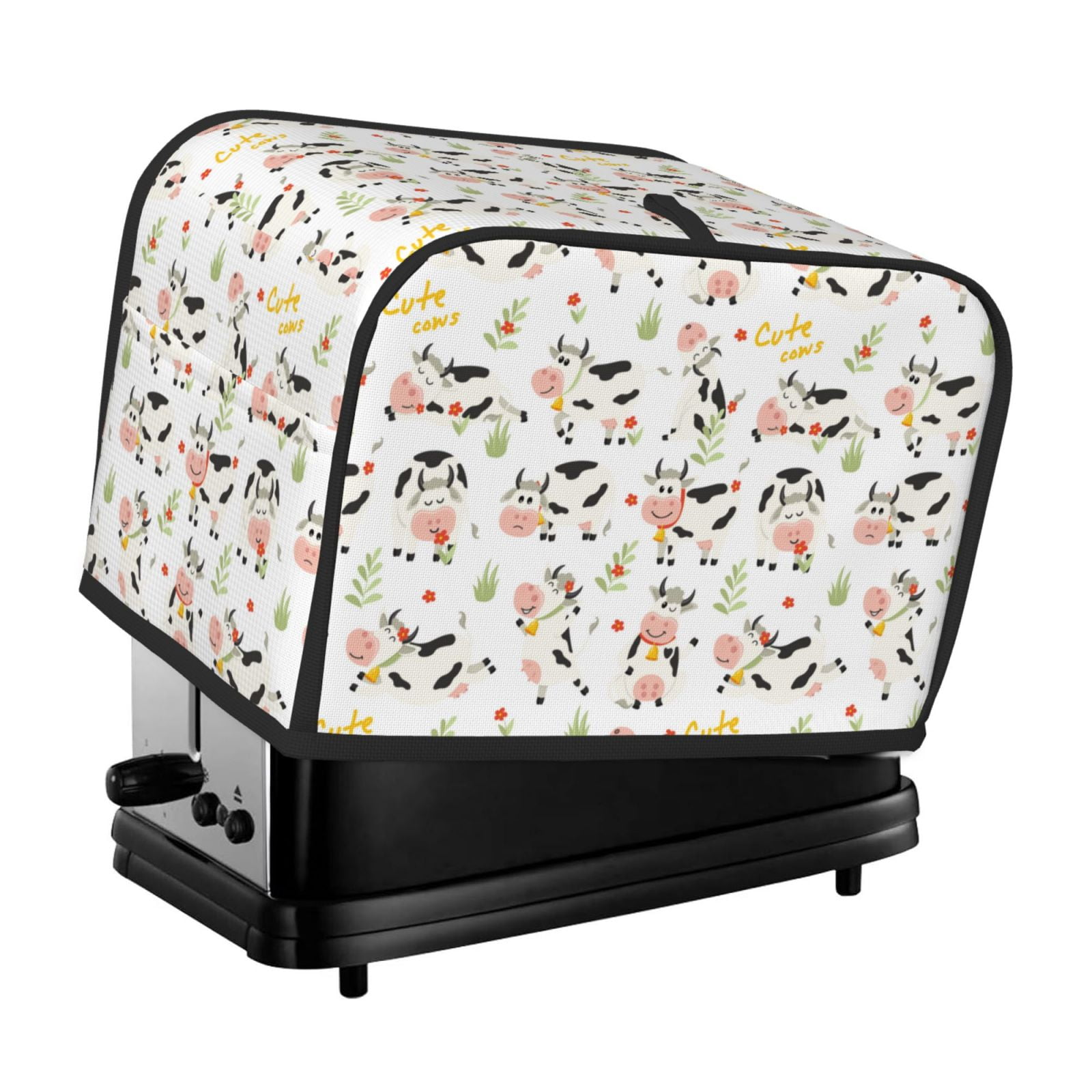 2 Slice Toaster Cover with Pockets - Cartoon Funny Cute Cow Flower ...