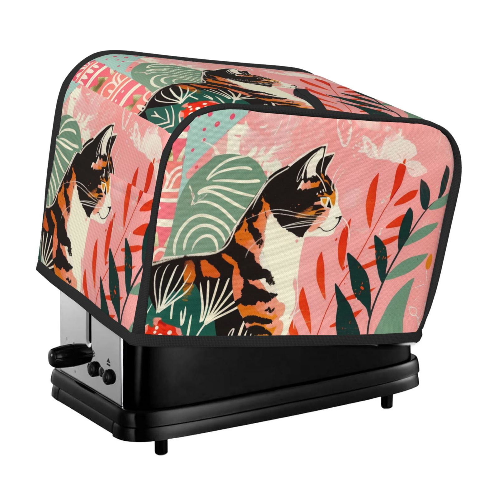 2 Slice Toaster Cover with Pockets - Colorful Cat With Flowers Water ...